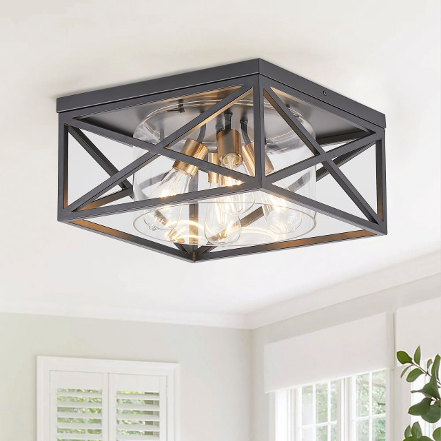 Industrial Flush Mount Ceiling Light Fixture With Glass Shade - Industrial - Flush-mount Ceiling ...