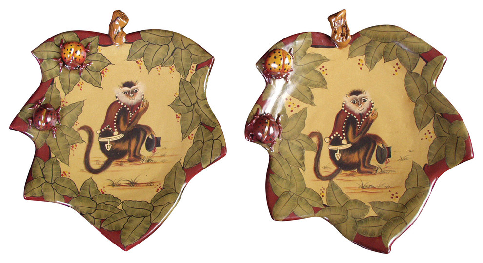 Leaf Plates With Monkey, Set of 2 - Tropical - Decorative Plates - by ...