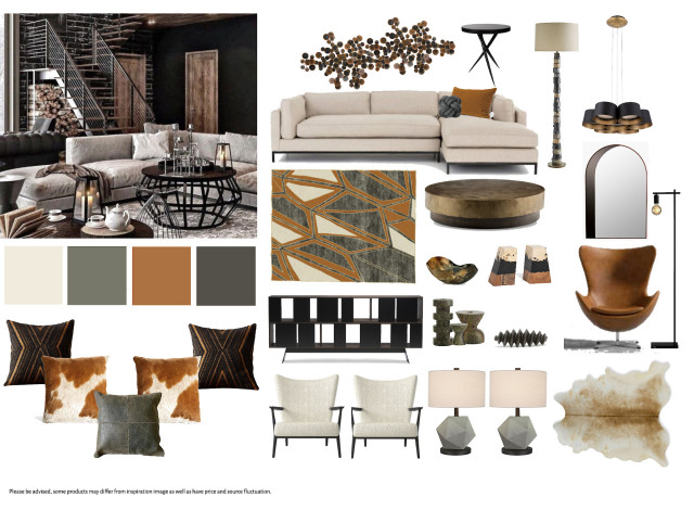 Industrial, Rustic Living Room with Black Walls - E-Design - Industrial ...