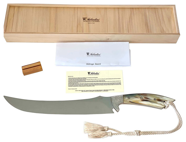 Coltelleria Saladini Stainless Steel Sabrage Saber with Ox Horn Handle ...
