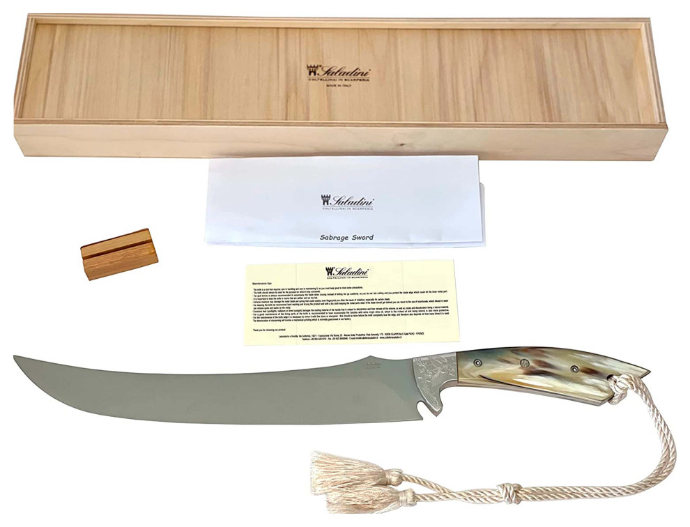 Coltelleria Saladini Stainless Steel Sabrage Saber with Ox Horn Handle ...