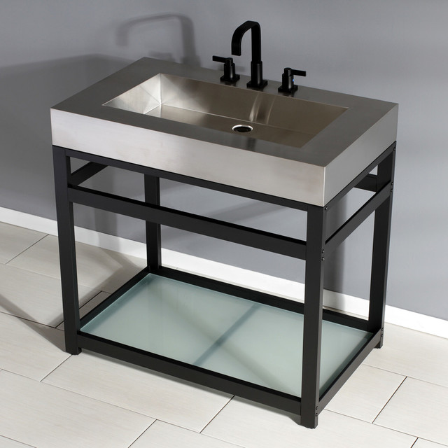37" Stainless Steel Sink w/Steel Console Sink Base, 35-3/8"Lx37"Wx20-1/ ...