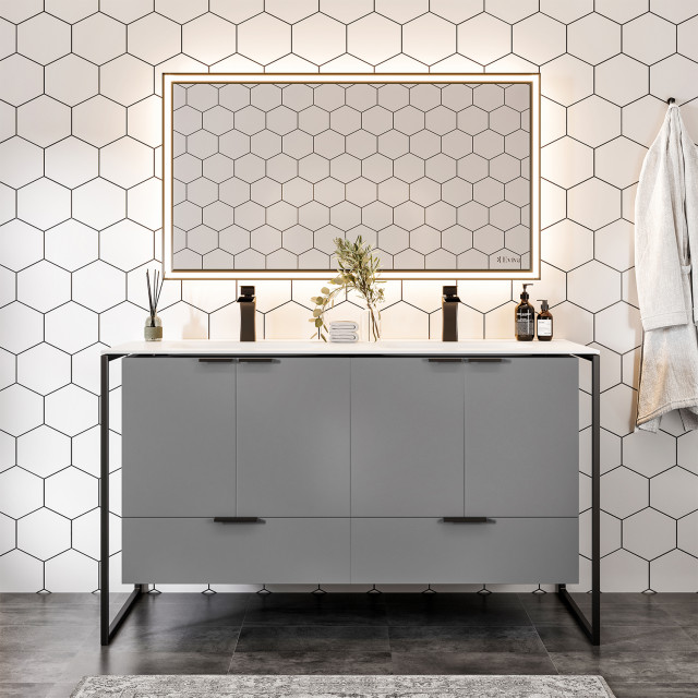 Eviva Moma 48" Grey Double Sink Bathroom Vanity With Black Metallic ...