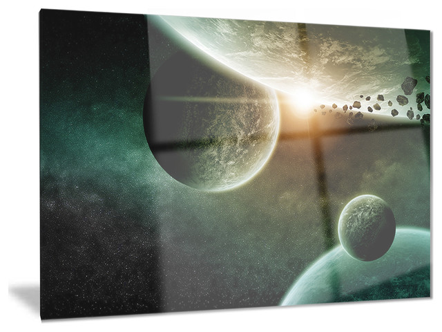 "Space Planet Illustration" Contemporary Metal Wall Art, 28"x12 ...