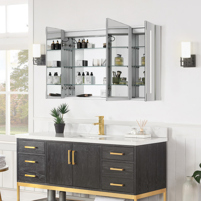 Catola Frameless Surface-Mount/Recessed LED Lighted Medicine Cabinet, 48" - Modern - Medicine ...