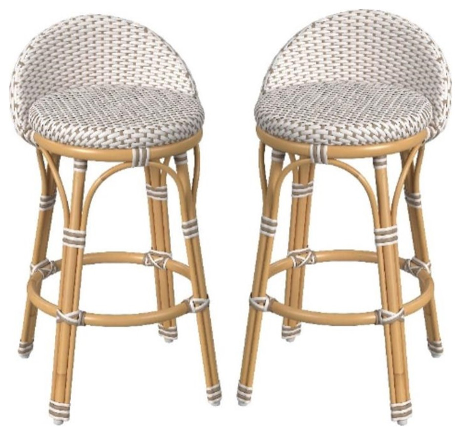 Home Square Outdoor Rattan Counter Stool in Beige &White - Set of 2 ...