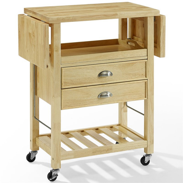 Pemberly Row Transitional Wood Drop Leaf Kitchen Cart in Natural ...