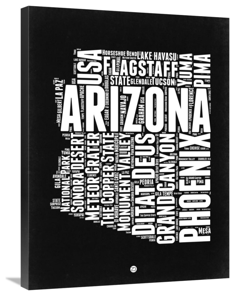 "Arizona Black and White Map" Fine Art Print, 24" x 32" - Modern ...