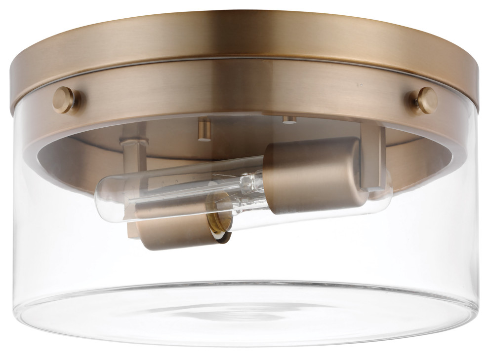 Intersection Medium Flush Mount Fixture, Burnished Brass With Clear Glass - Transitional - Flush ...