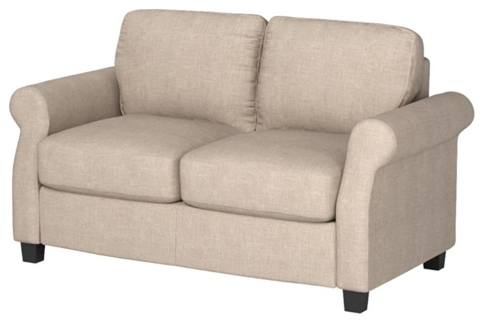 Elegant Beige Loveseat with Plush Polyester Cushions and Rolled Arms ...