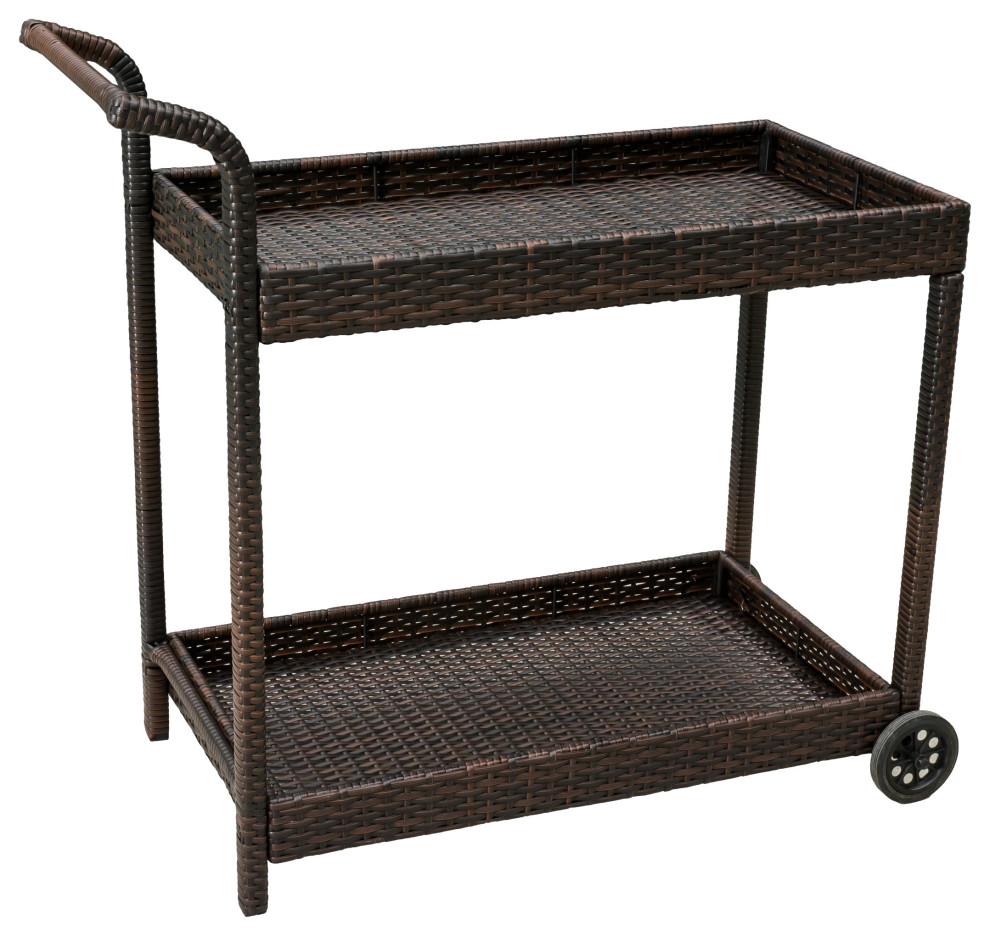 GDF Studio Baja Outdoor Wicker Bar Cart - Tropical - Outdoor Serving ...