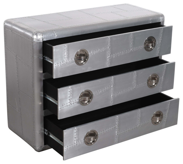 Pilot 3-Drawer Chest with Silver Aluminum Cladding and Exposed Steel ...