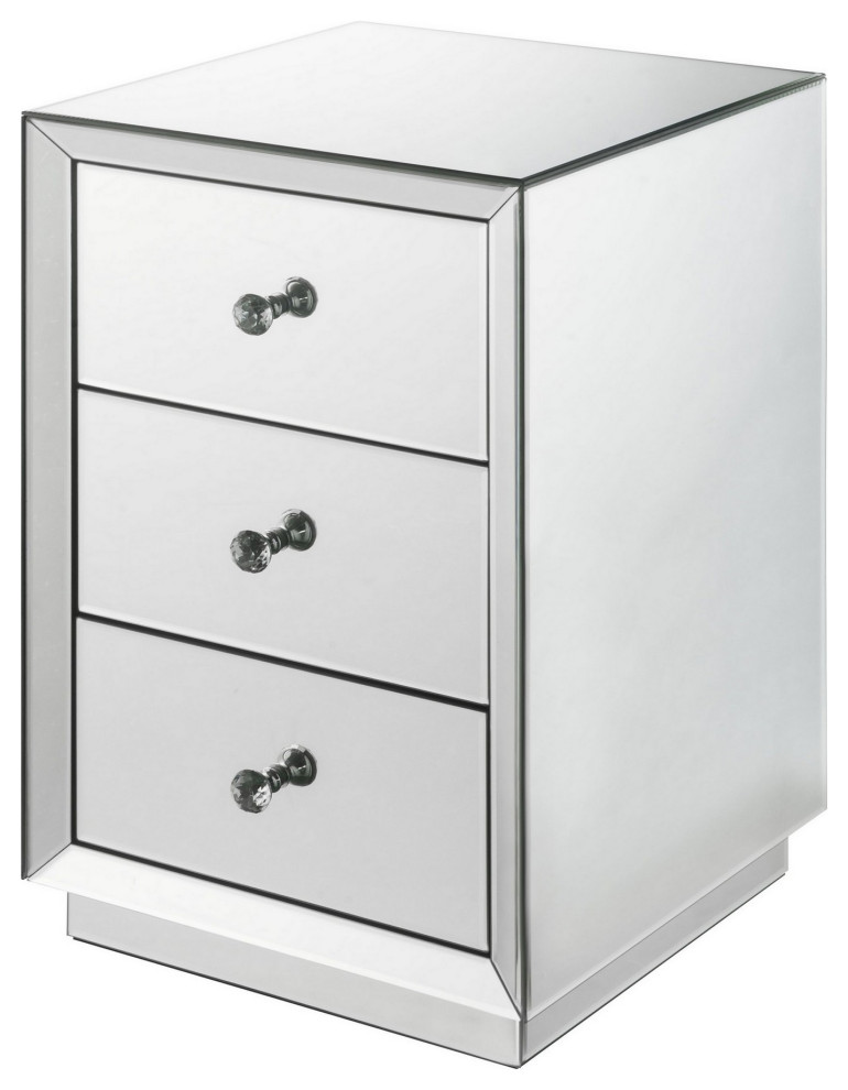 Benzara BM225701 3 Drawer Beveled Mirror Nightstand, Floating Plinth ...