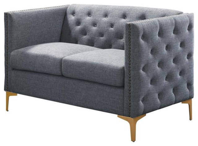 Bowery Hill Modern Fabric Tufted Loveseat with Pocket Coil Cushions in ...
