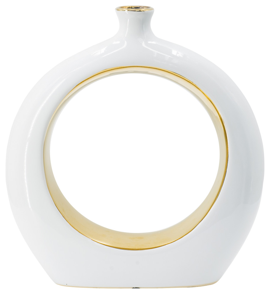 Modern White Circle Vase With Gold Trim 11x3x12" - Contemporary - Vases ...