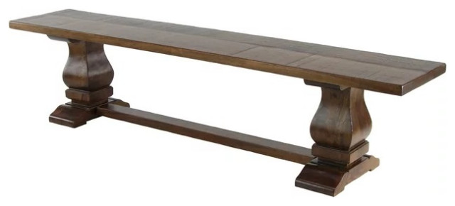 Rustic Mango Wood Dining Bench with Parquet Inlay and Carved Legs ...