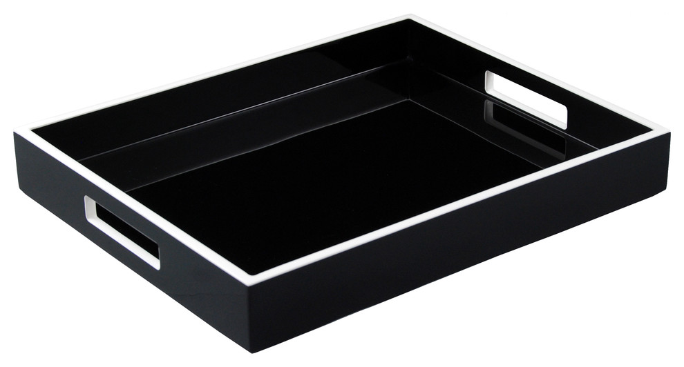 Lacquer Small Rectangle Tray, Black, White - Contemporary - Serving ...