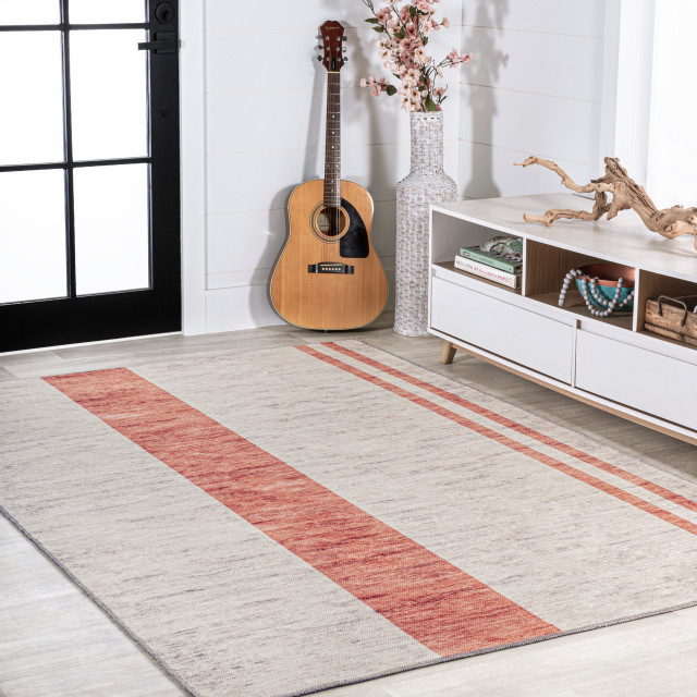 Raita Modern Distressed Stripe Machine-Washable Area Rug, 4x6 ...
