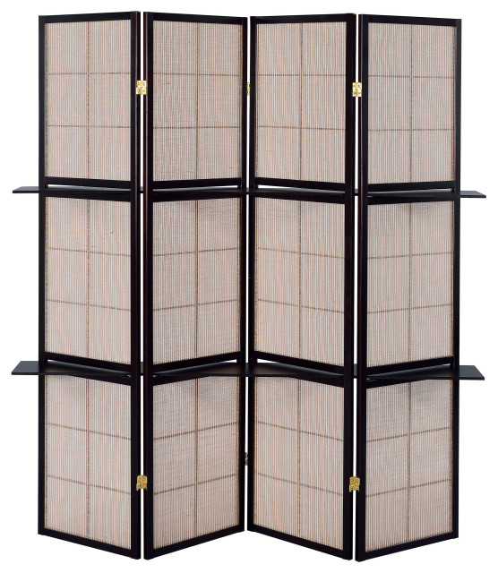 Iggy 4-panel Folding Screen With Removable Shelves Tan and Cappuccino ...