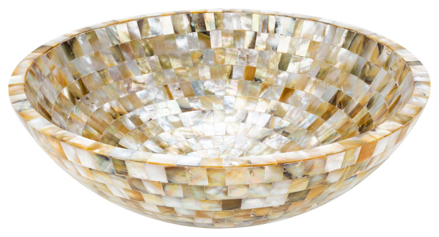 Mother of Pearl Seashell Vessel Sink Gold Rectangular Cube Inlay ...