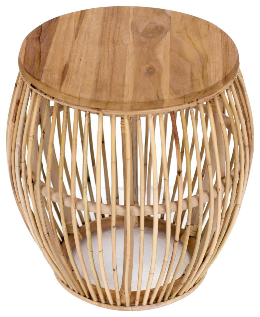 PADMAS PLANTATION EDGEWATER Side Table Tubular Teak Rattan Ha ...