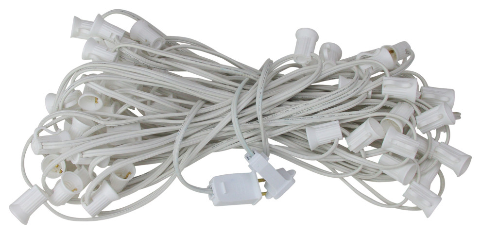 50' Commercial C7 Christmas Light Socket Set 12" Spacing 18 Gauge White ...