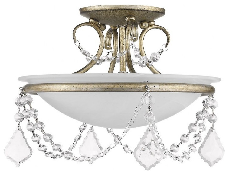 2-Light Semi-Flush Mount, French Country Style, 12"Wx9.5" - Traditional ...