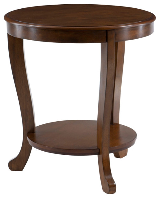 Linon Merce 22" Round Wood Side Table with Shelf in Hazelnut Brown ...