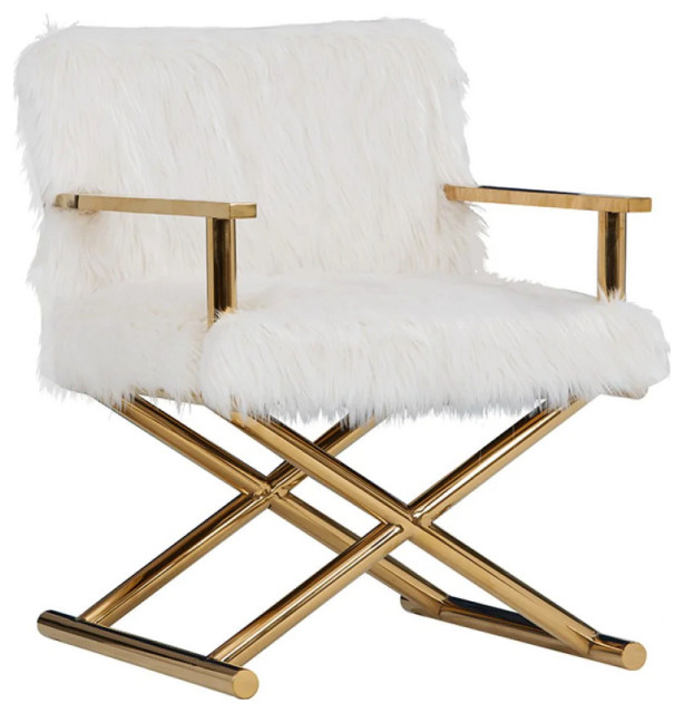 Wade Modern White Faux Fur & Gold Accent Chair - Contemporary ...