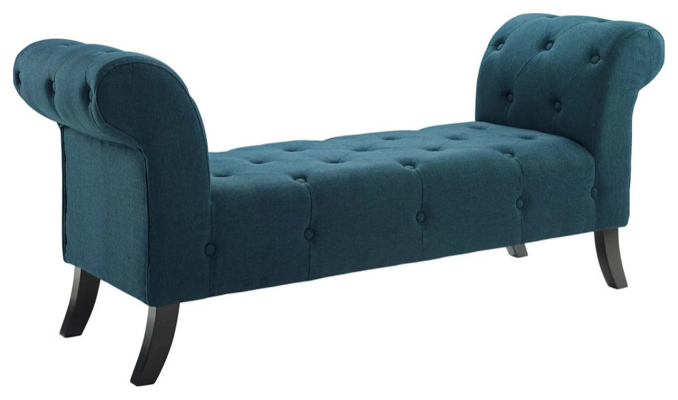 Abbott Blue Button Tufted Accent Upholstered Fabric Bench ...