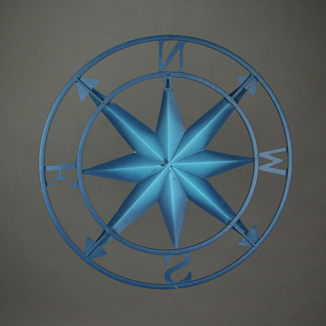 20 Inch Distressed Metal Compass Rose Nautical Wall Decor Indoor ...
