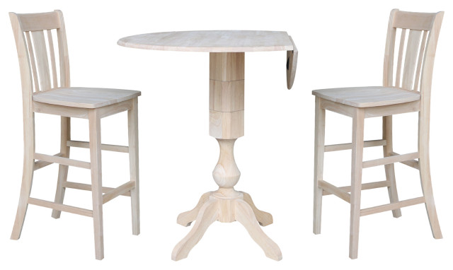 42" Round Pedestal Bar Height Table with Two Bar Height Stools ...