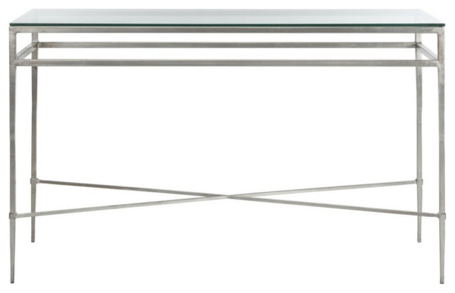 Micah Antique Silver Glass Console Table - Contemporary - Console ...