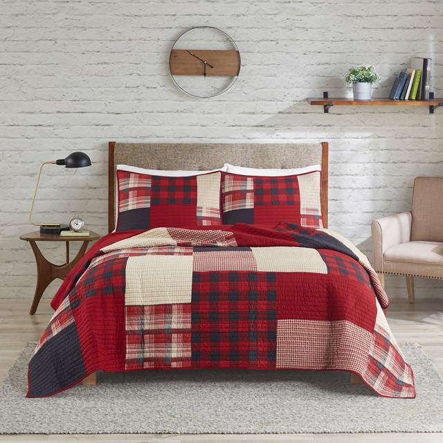 Woolrich Sunset Oversized Cotton Coverlet Mini Set, Red, King/Cal King ...