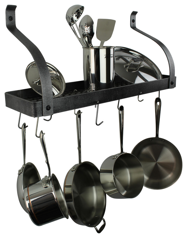 Handcrafted 36" Bookshelf Wall Rack w Curved Arms & 12 Hooks Hammered ...