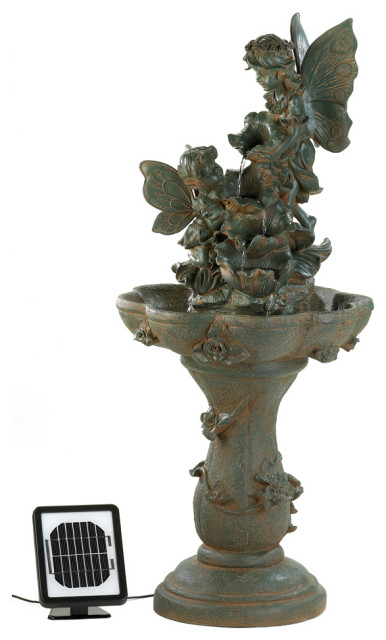 Fairy Solar Water Fountain - Farmhouse - Outdoor Fountains And Ponds ...