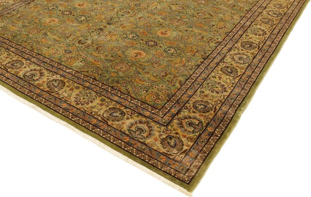 Turkish Knotted Istanbul Melva Green/Gold Wool Rug - 9'3'' x 12'3'', 9 ...