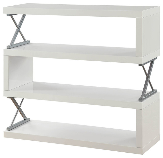 S-Shaped 4 Layer Wooden Shelf, Glossy White - Contemporary - Display ...