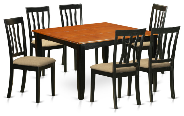 Pfan7-Bch-C, 7-Piece Dining Room Set, Table and 6 Wooden Dining Chairs ...