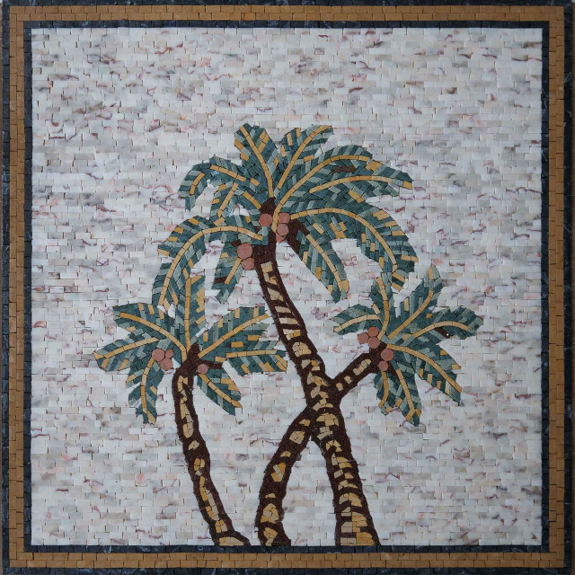 Three Palm Trees - Tree Mosaic, 36" x 36" - Tropical - Tile Murals - by ...