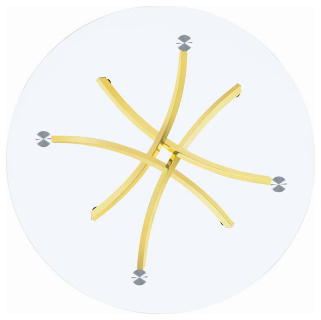 Contemporary Dining Table, Gold Metal Base With Round Tempered Glass ...