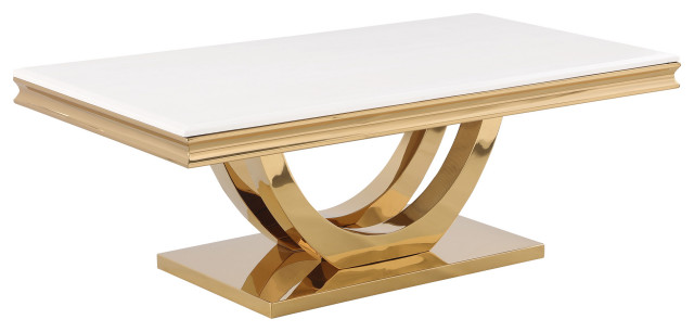 Trinidad White Rectangular Stone Coffee Table - Contemporary - Coffee ...
