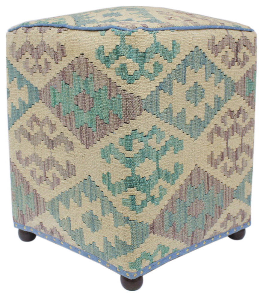 Boho Chic Mia Handmade Kilim Upholstered Ottoman - Southwestern ...