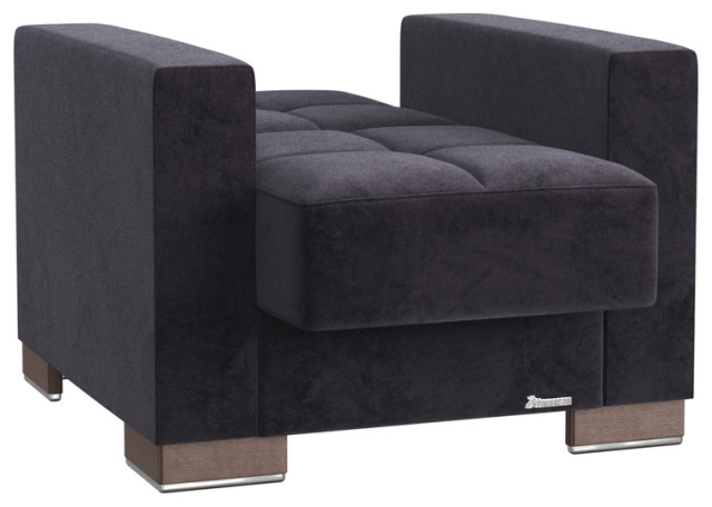 36" Black Microfiber Tufted Convertible Chair - Contemporary ...