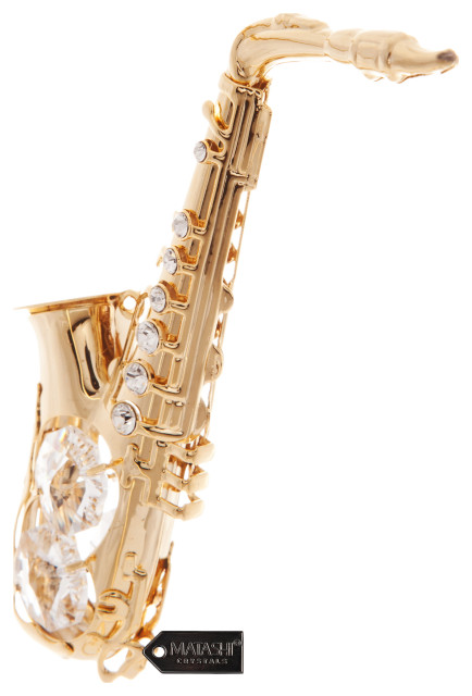 24K Gold Plated Crystal Studded Saxophone Ornament - Contemporary ...