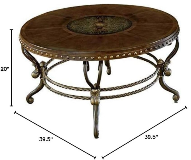 Traditional Coffee Table, Curved Metal Legs With Round Warm Tobacco ...