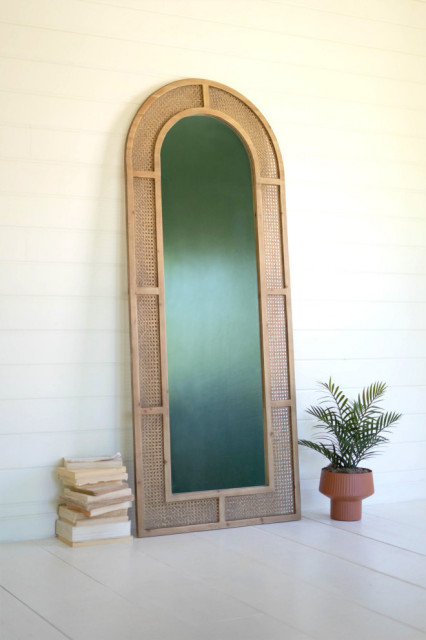 Woven Arched Rattan Framed Wall Mirror Large - Tropical - Wall Mirrors ...