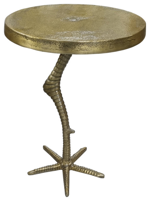 19" Side Table Antique Brass Aluminum Cast Round Top Textured Crane Leg ...