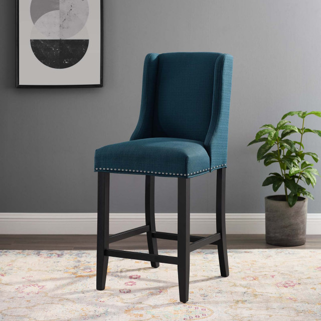 Counter Stool Chair, Fabric, Wood, Navy Blue, Modern, Bar Cafe Bistro ...