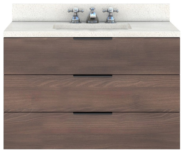RoomAndLoft Soho 36" Wood Bathroom Vanity in Brown - Quartz Top & 1 ...